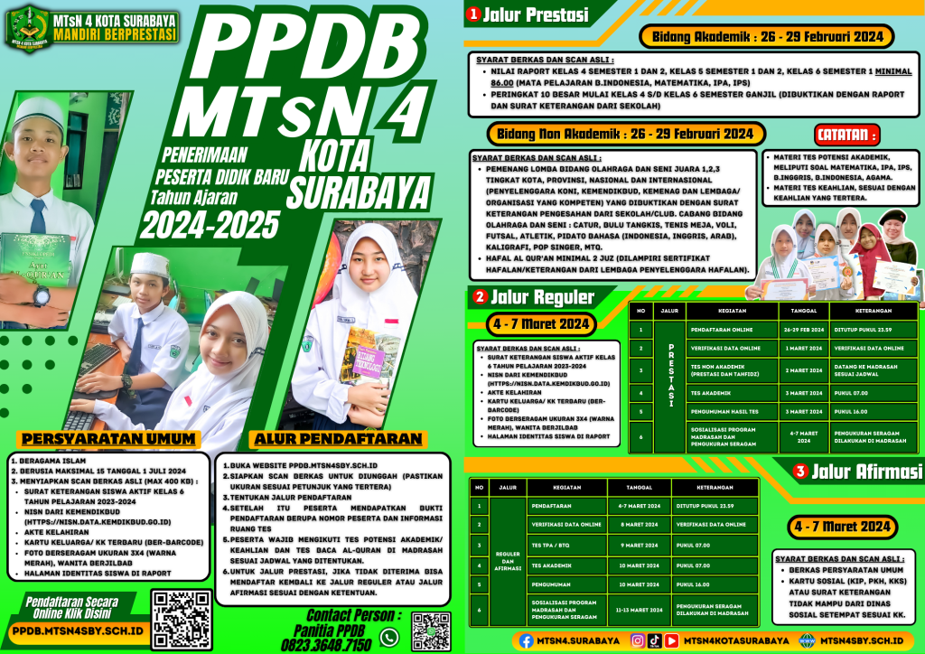 PPDB Tahun Ajaran 2024-2025 - MTsN 4 Kota Surabaya